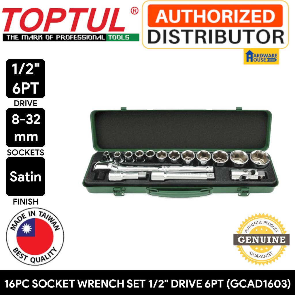 ORIGINAL TOPTUL 1/2" 6PT Drive Premium Socket Wrench Set & Ratchet ...