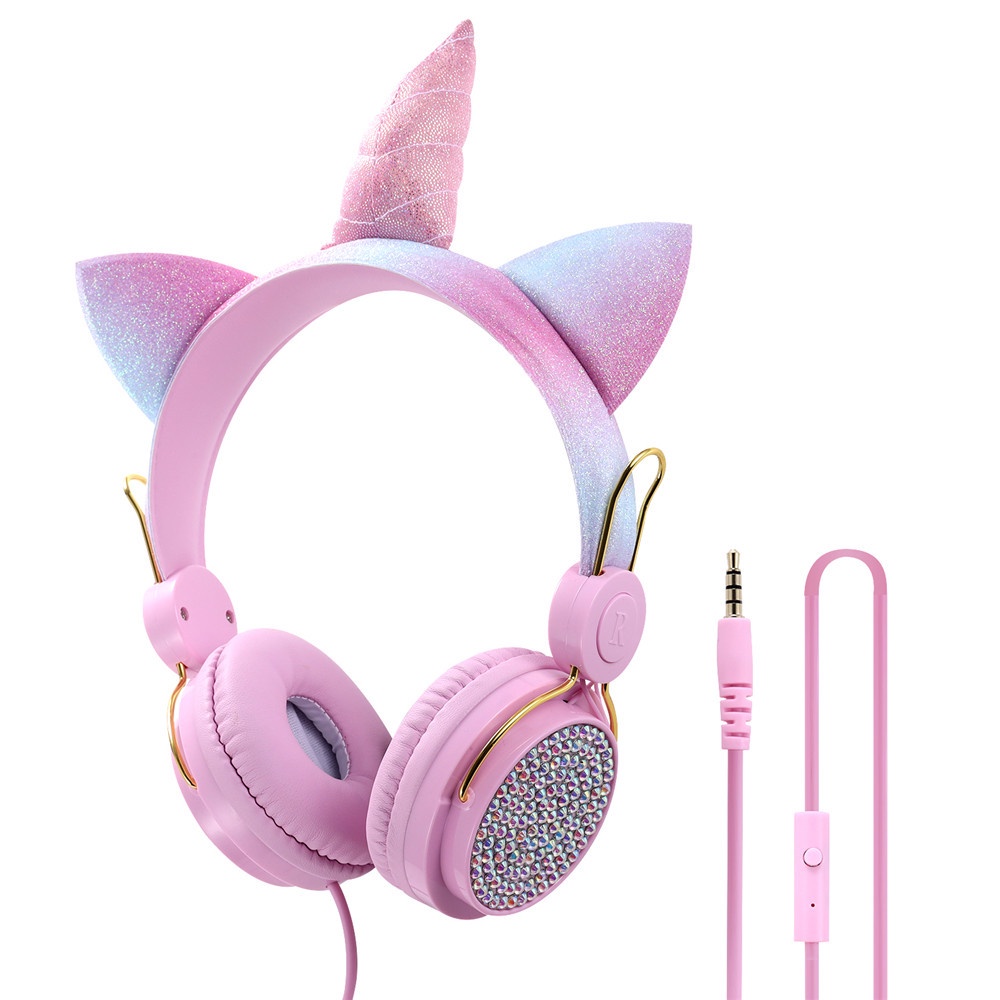 Cute Kids Headset Colorful Diamond Unicorn Girl Wired Music Stereo ...