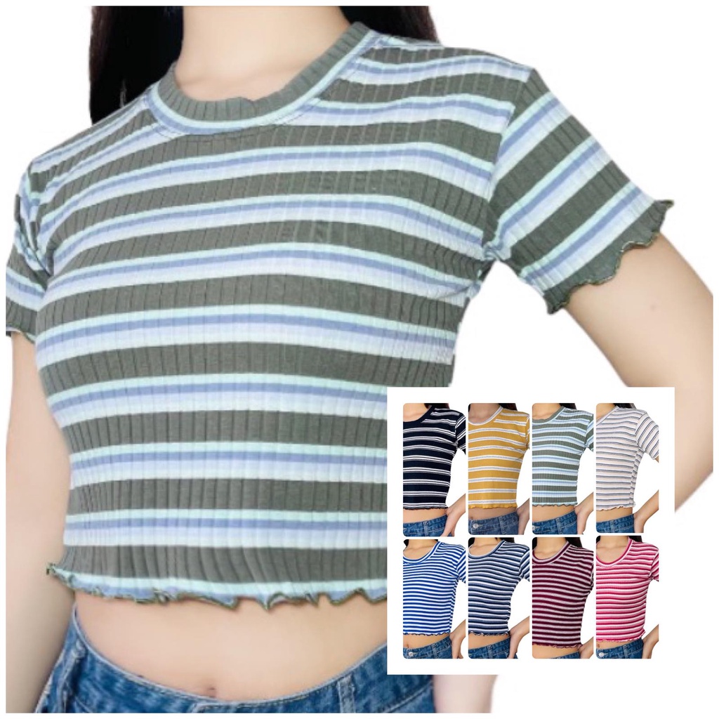 Teens Crop top Lettuce Cut Design Knitted Fabric | Shopee Philippines