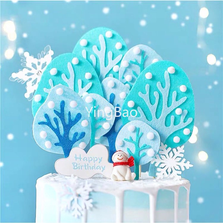 3pcs Frozen Snow Felt tree Cake Topper Christmas Winter Cake Decorating ...