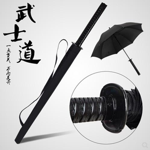 Fashion Black Samurai Umbrella Katana Sword Handle Strap Long Umbrella ...