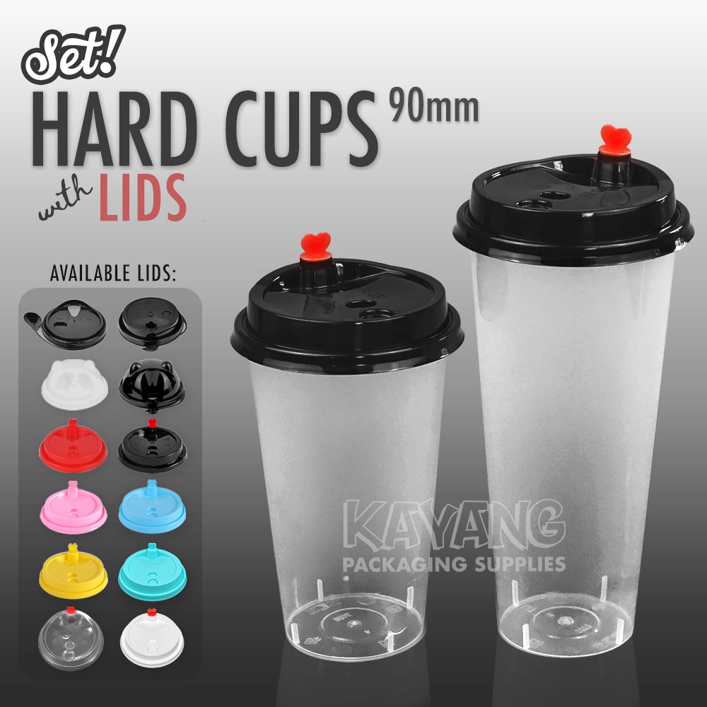 Hard Cup 90mm With Heart Lid SET 500ml 700ml Milktea Plastic Cup