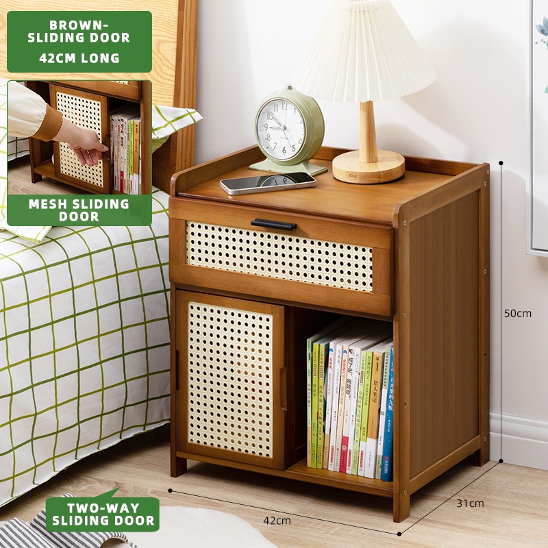 Finelife bamboo bedside cabinet rattan bedside table | Shopee Philippines