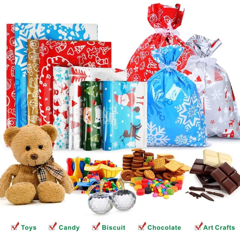 10pcs Christmas Snowflake Santa Candy Wrapping Bag/ Aluminum Foil Candy ...