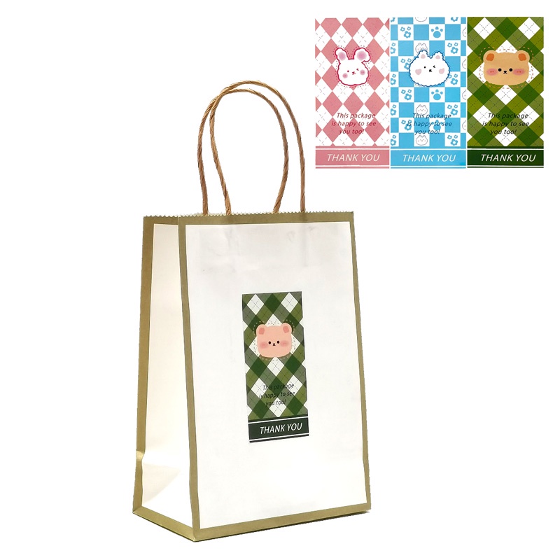 50 Pcs/Pack 5*10cm Cute Animal Plaid Thank You Stickers Paper Bag Box ...