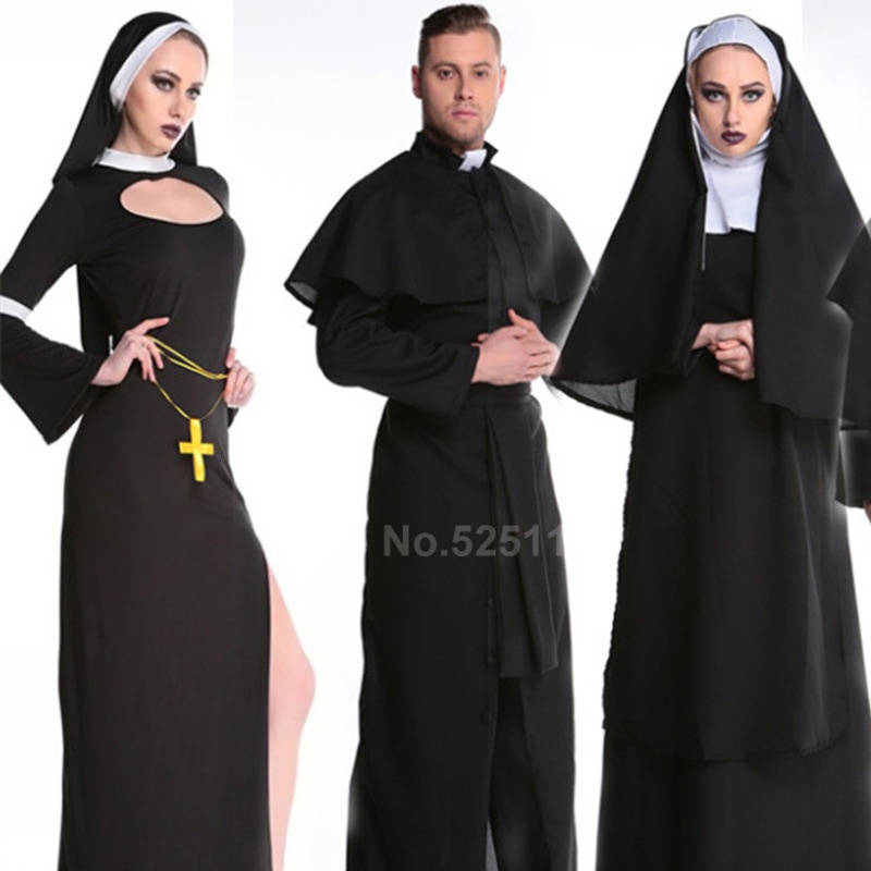 Medieval Halloween Men Women Monk Priest Nun Robe Gown Coat Missionary ...