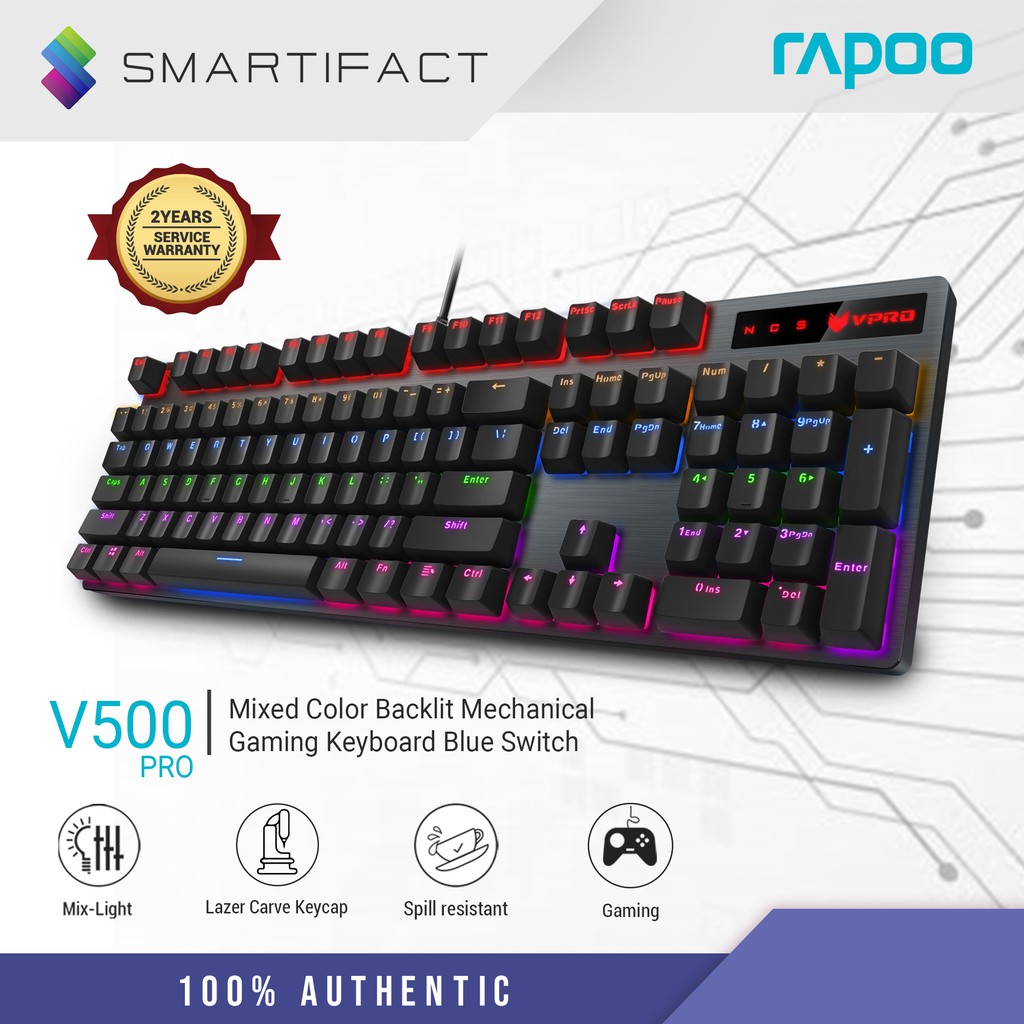 Rapoo V500 Pro Mixed Color Backlit Mechanical Gaming Keyboard Blue Switch | Shopee Philippines
