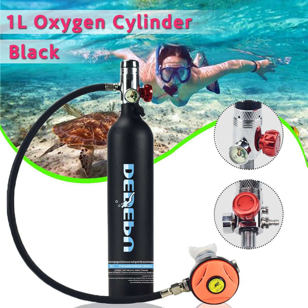 DIDEEP 1L Scuba Diving Oxygen Cylinder Air Tank Set Respirator Adapter ...