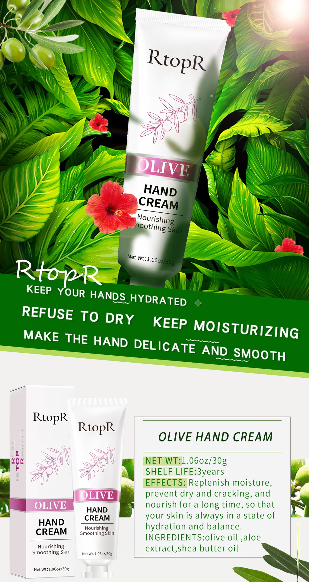RtopR FDA Olive Moisturizing Nourishing Hand Cream Anti Chapping Anti ...