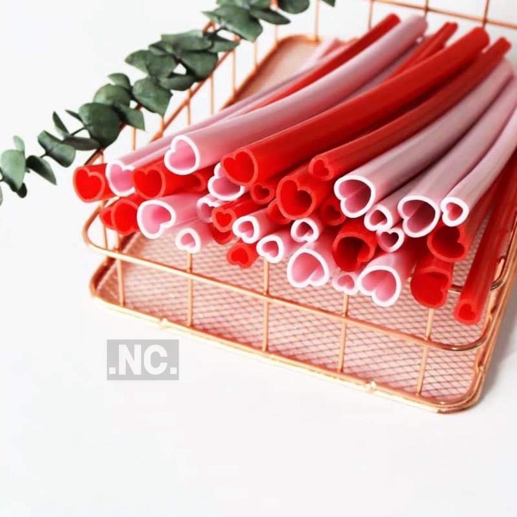 [4in1] Heart Shape Silicone Straw set/Pastel Colors/Reusable Drinkware ...