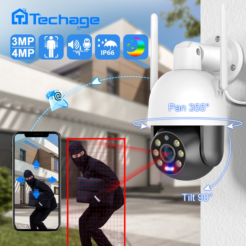 Techage 825 AI Camera 3MP/4MP PTZ Wifi IP Security Camera White ptz ...