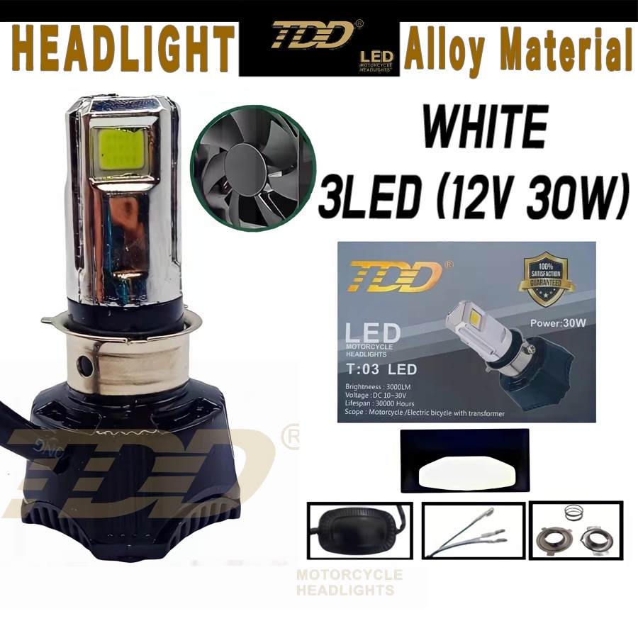 TDD Original 3LED Light For Motorcycle Headlight (12V 30W) WHITE Alloy ...