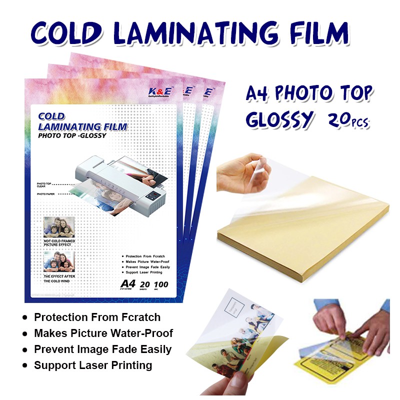  20pcs Cold Lamination Film A4 Photo Top Protector waterproof Film