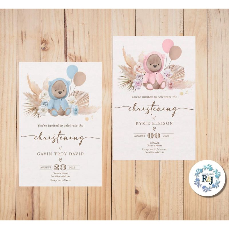 Boho Bear Theme Invitation Personalized | Free Layout | Shopee Philippines