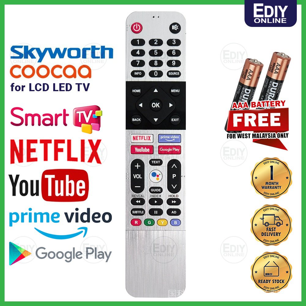 SKYWORTH REPLACEMENT SMART TV LED REMOTE CONTROL YOUTUBE NETFLIX PRIME ...