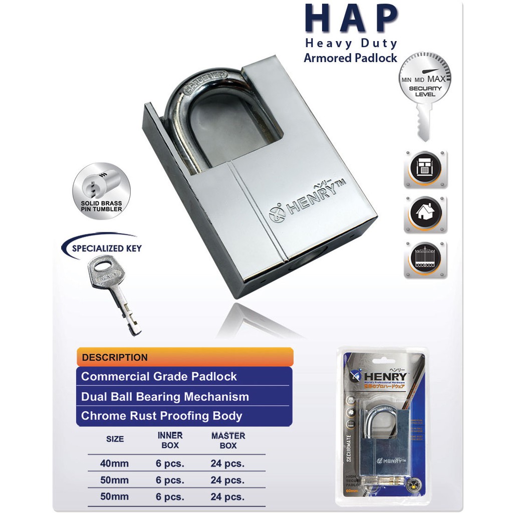 Henry Heavy Duty Armoured Padlock HAP 40mm | Shopee Philippines
