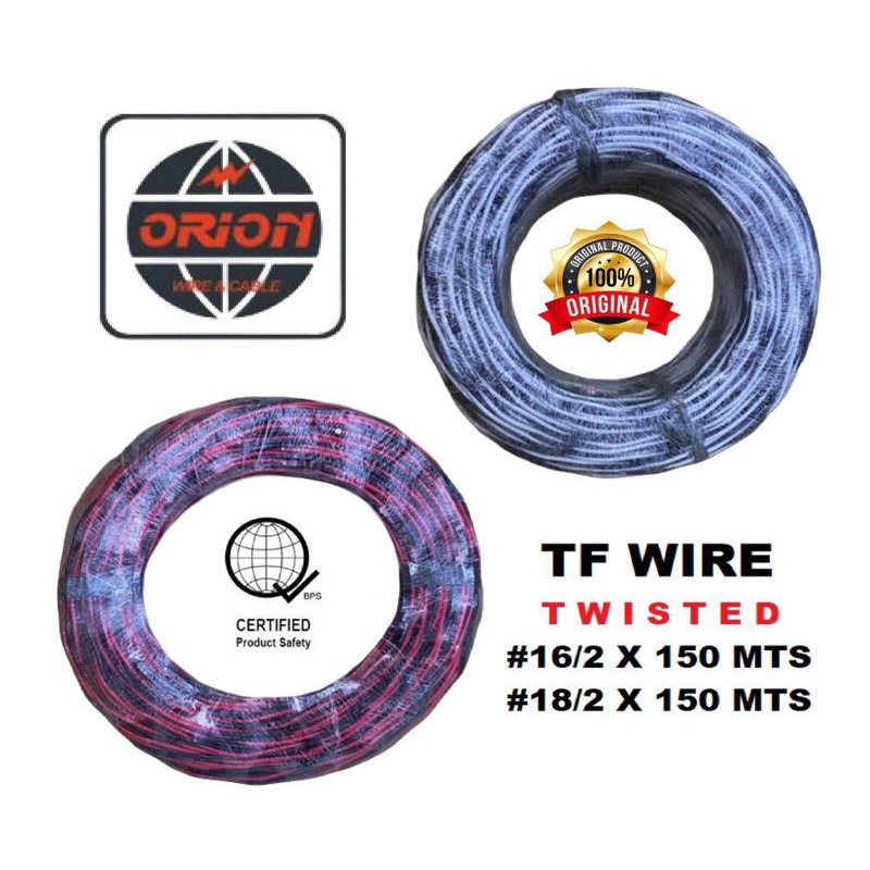 ORION TF WIRE ORION BRAND 16/2 or 18/2 150 METERS TWISTED RED/BLACK or ...
