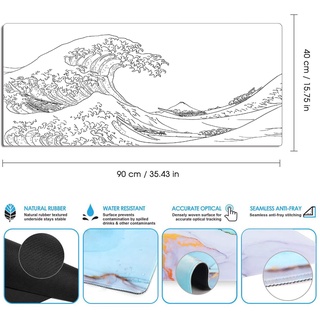 white Great Wave Mousepad Extended Mousepad Large Gaming Mousepad ...