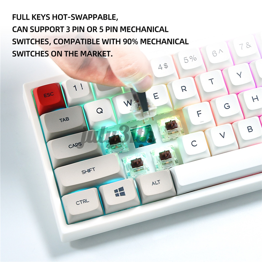 Gamakay TK68 Mechanical Keyboard 68 Keys RGB Backlight Triple Mode ...