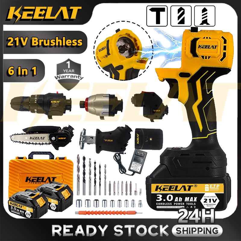 KEELAT 6 in 1 Brushless Impact Drill Cordless Reciprocating Saw Sander ...