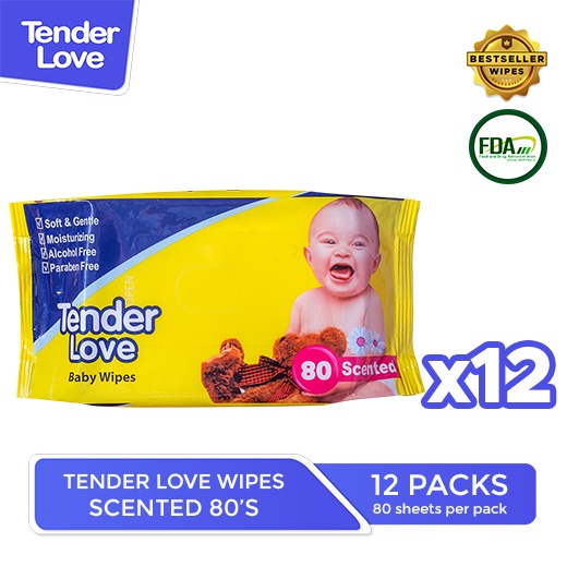 Tender Love Powder Scent Baby Wipes 80's Pack of 12 | Shopee Philippines