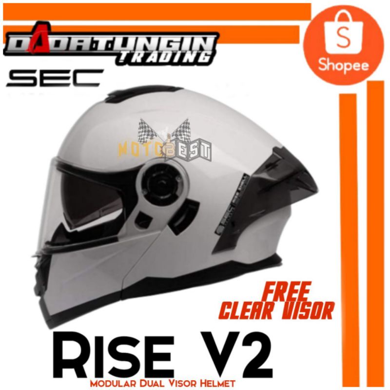 SEC Rise V2 Modular Dual Visor Helmet + FREE Extra Clear Visor | Shopee ...