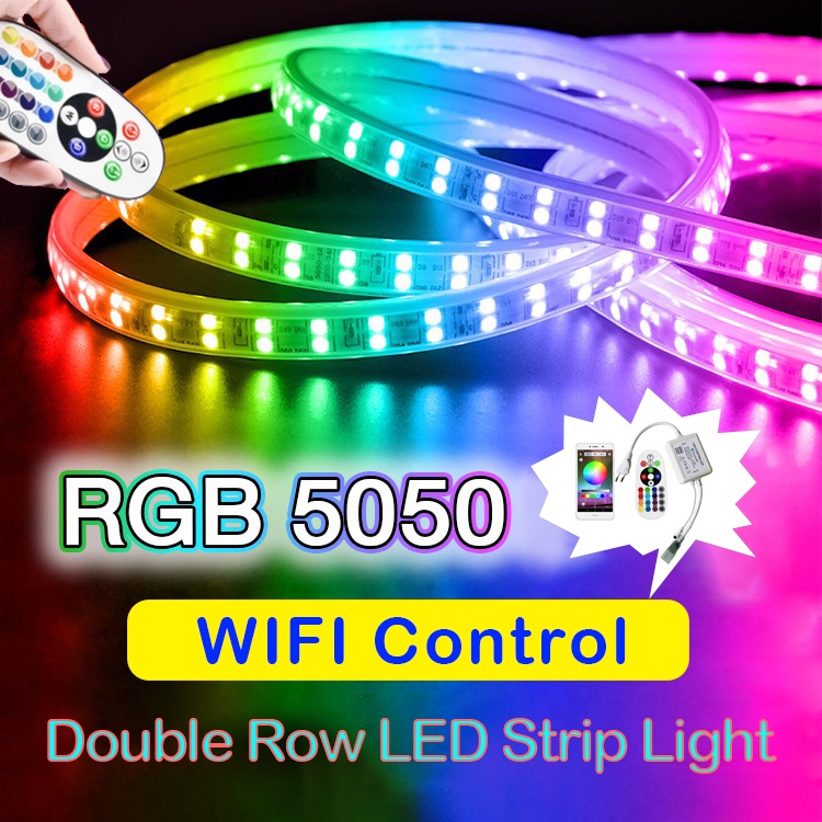 5050 Double Row LED Strip Light 10-30M RGB Remote Control/APP Control ...