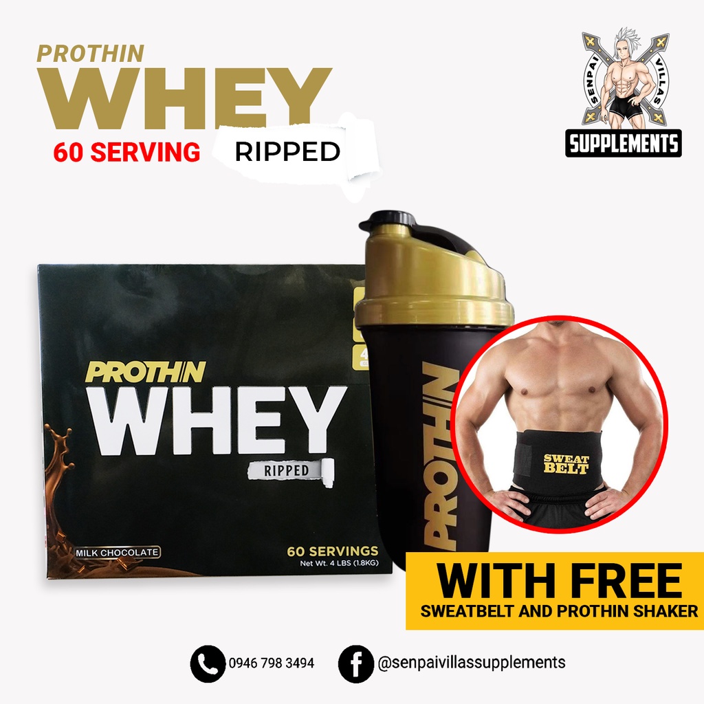 PROTHIN WHEY RIPPED 60 SERVINGS WITH FREE SWEAT BELT AND PROTHIN SHAKER ...