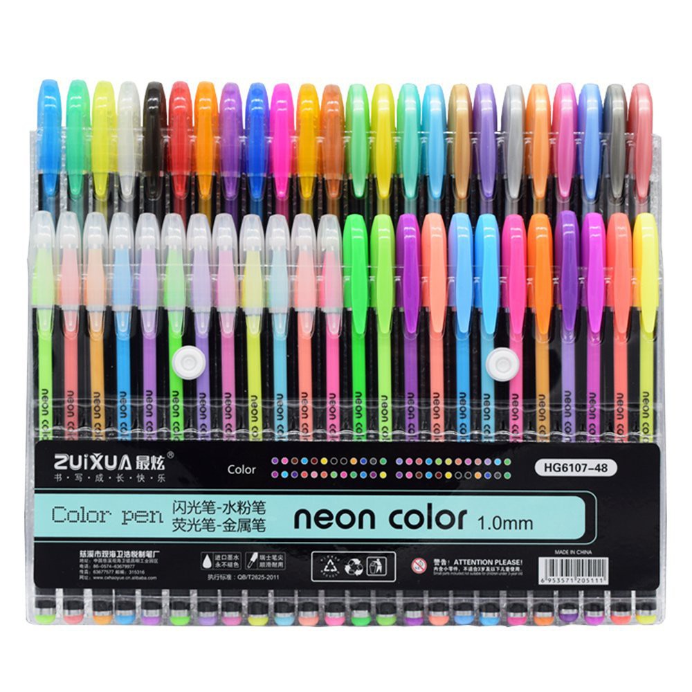 Zuixua Neon Color Pen 48 Colors Set Metallic Glitted Highlighter