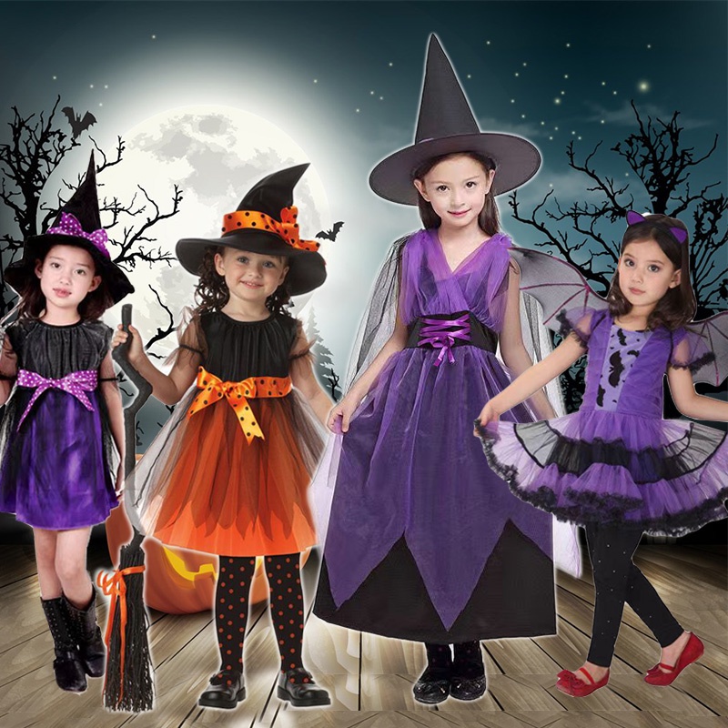 2022 Halloween Costumes Children Cosplay Witch Bat Girls skirt Costumes ...