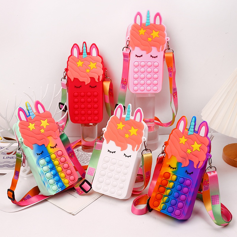 Lengthen Unicorn Pop It Bag Rainbow Bag Popit Wallet Princess Phone ...