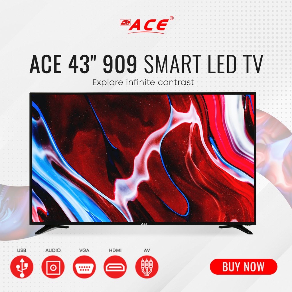 Ace 43" Slim Full HD Smart TV-Android-HDR-Netflix-Youtube Black LED-909 ...