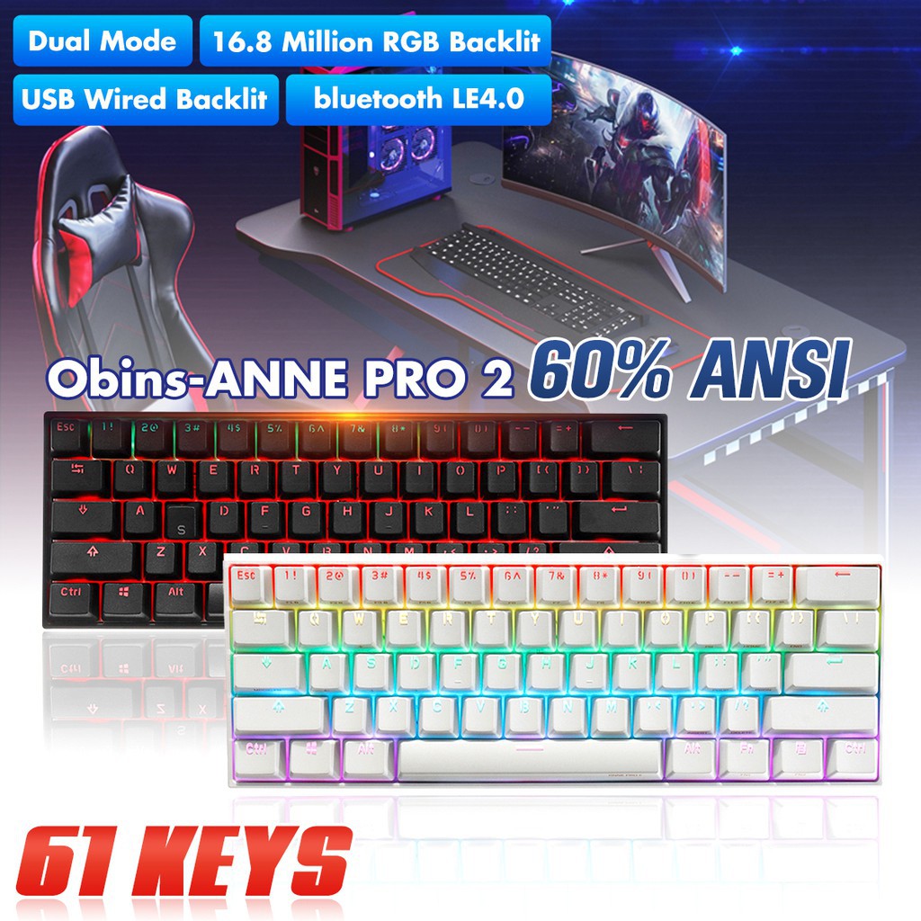 Anne pro 2 gateron switch bluetooth usb rgb mechanical gaming keyboard ...