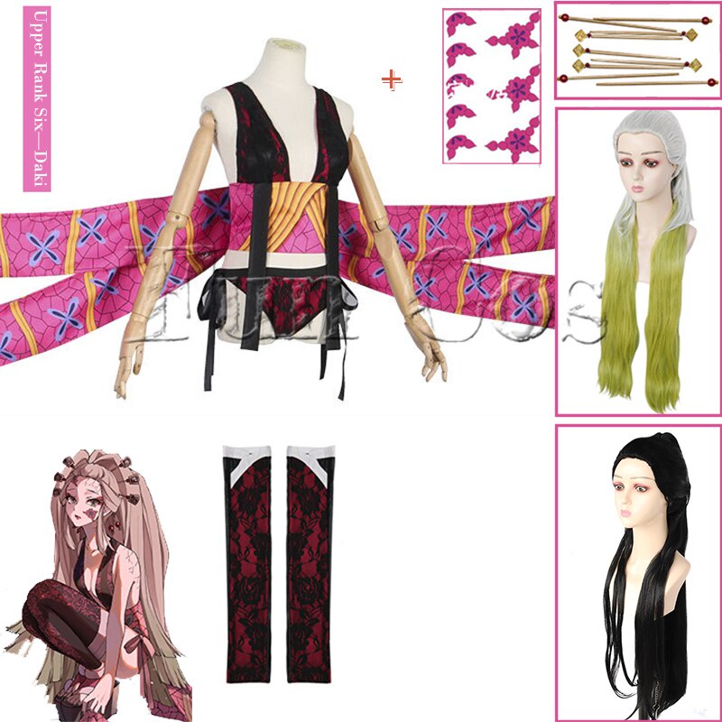 Demon Slayer Daki Cosplay Costume Wig Hairpins Tattoo Stickers Anime ...