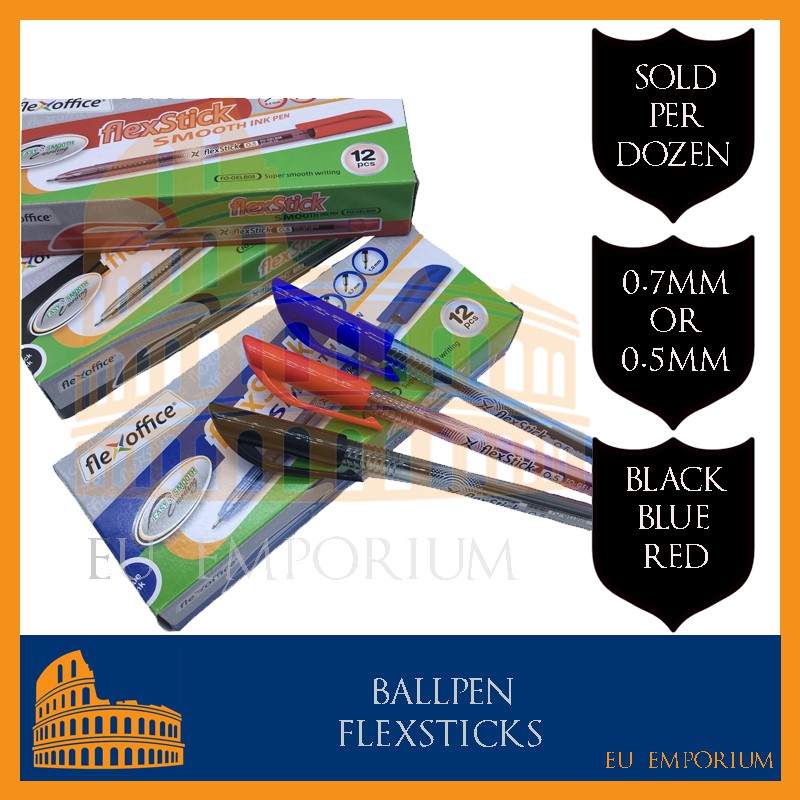 Ballpen FlexStick Brand 12's Per Pack Ball Pen 0.5mm 0.7mm Office Pen ...
