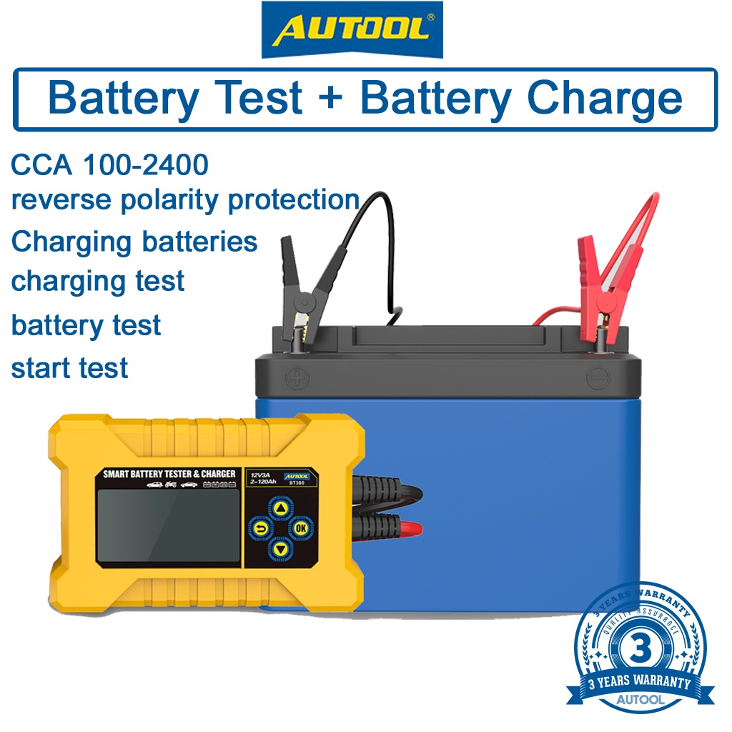 AUTOOL BT380 Car Battery Charger 12v +Battery Testing Tool, Battery ...
