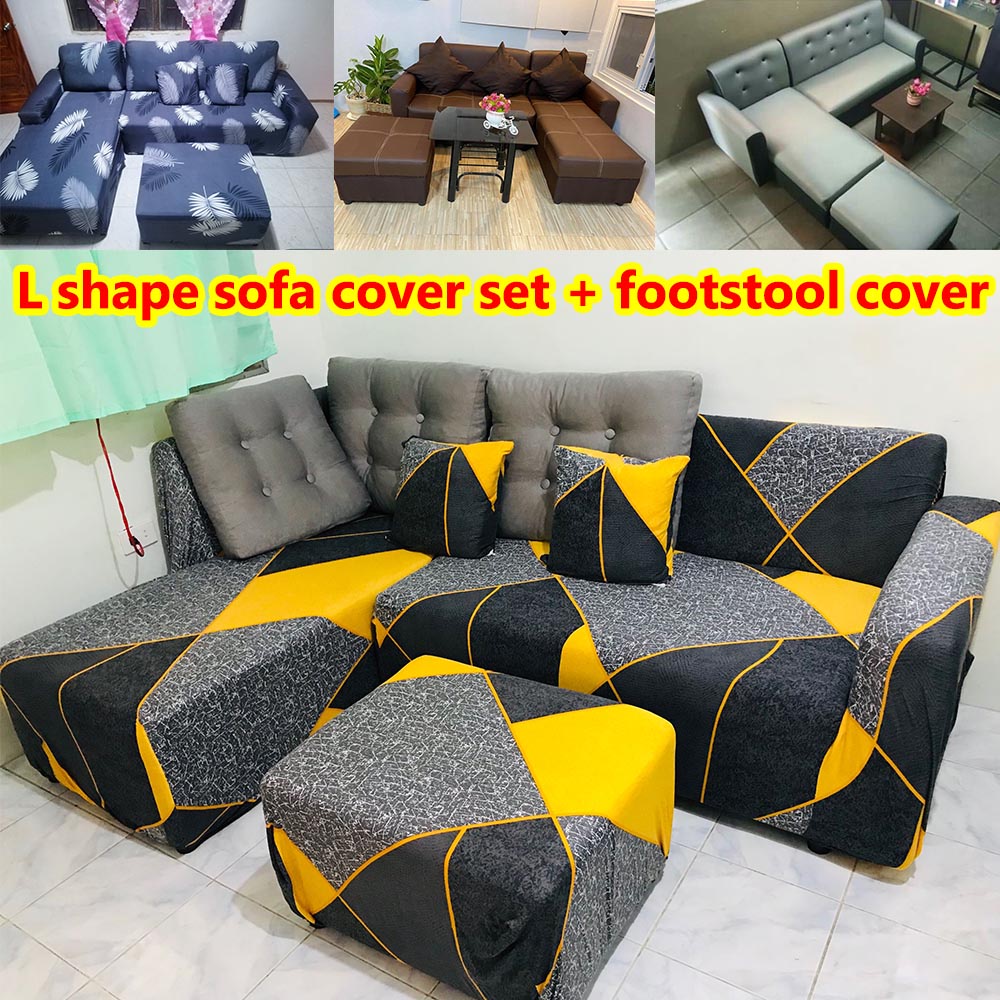 Sala Set L Shape Sofa Cover Set with Footstool Cover Free 2 Pcs ...