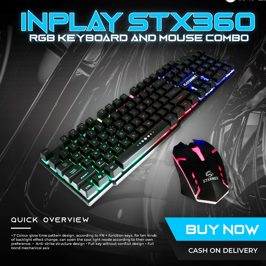 INPLAY STX360 Rainbow Backlit Gaming Keyboard and Mouse PC keyboard USB ...