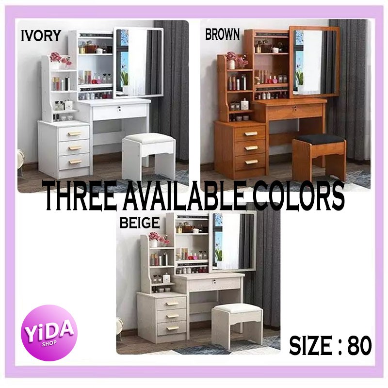 Simple Modern Vanity Dresser Makeup Table With Mirror Drawer Lock Stool ...