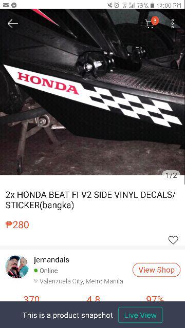 2x HONDA BEAT FI V2 SIDE VINYL DECALS/STICKER(bangka) | Shopee Philippines