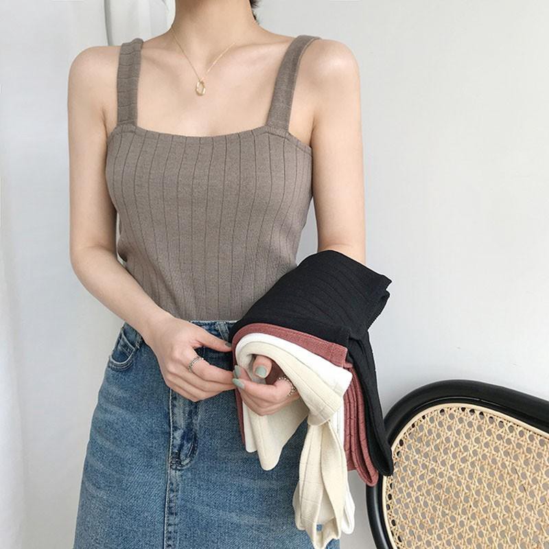 Tank Top Kamisol Sexy Model Slim Warna Polos Bahan Rajut untuk Wanita ...