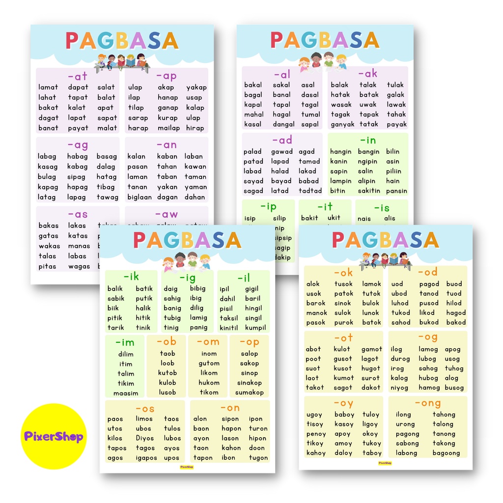 4 PCS. PAGSANAY SA PAGBASA POSTERS A4 EDUCATIONAL CHARTS TAGALOG ...
