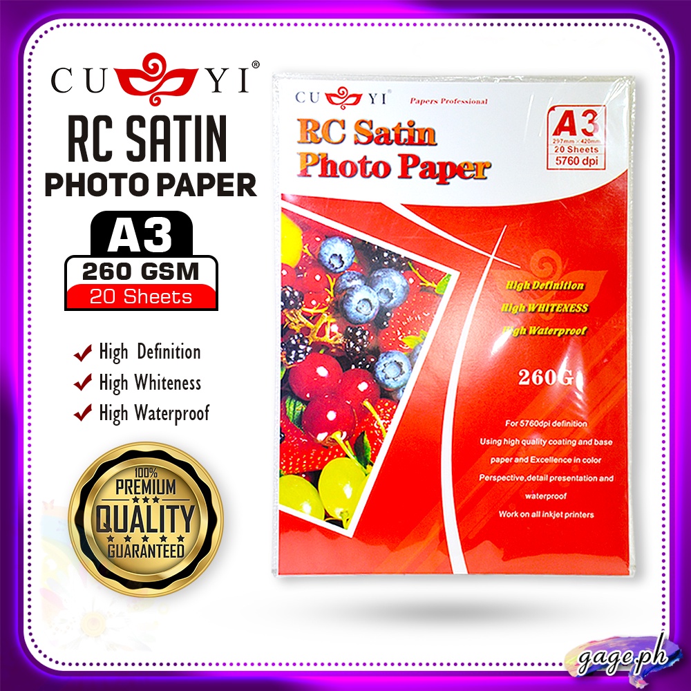 A3 Size Photo Paper CUYI & QUAFF || RC Satin , RC High Glossy , Tree ...