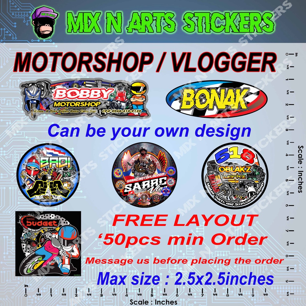 MotorShop Vlogger Logo Laminated Vinyl Sticker SOLD per 50pcs | Shopee ...