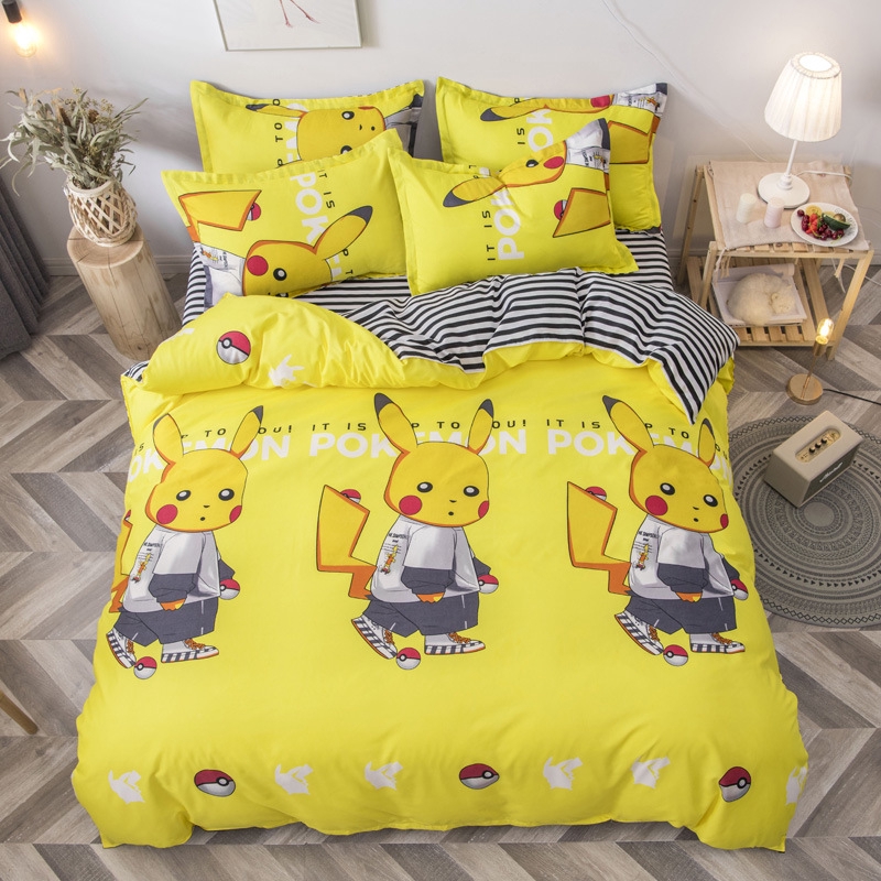Pikachu Pattern 4 In 1 Bedding Set Quilt Comforter Duvet Cover Flat Bed ...