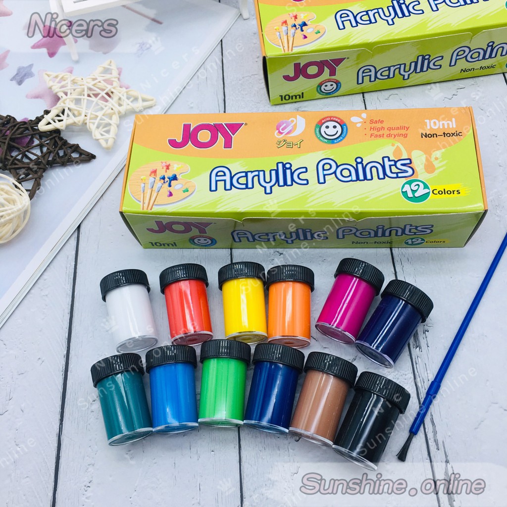JOY Acrylic paints color 12colors*10ml W/brush | Shopee Philippines