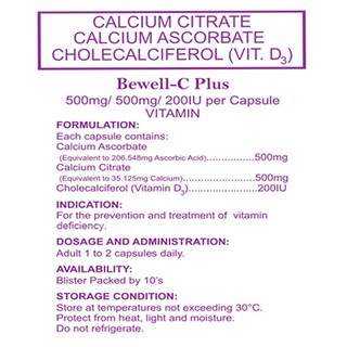 Bewell-C Plus CALCIUM 3 in 1 vitamin 1000mg 100 capsules | Shopee ...