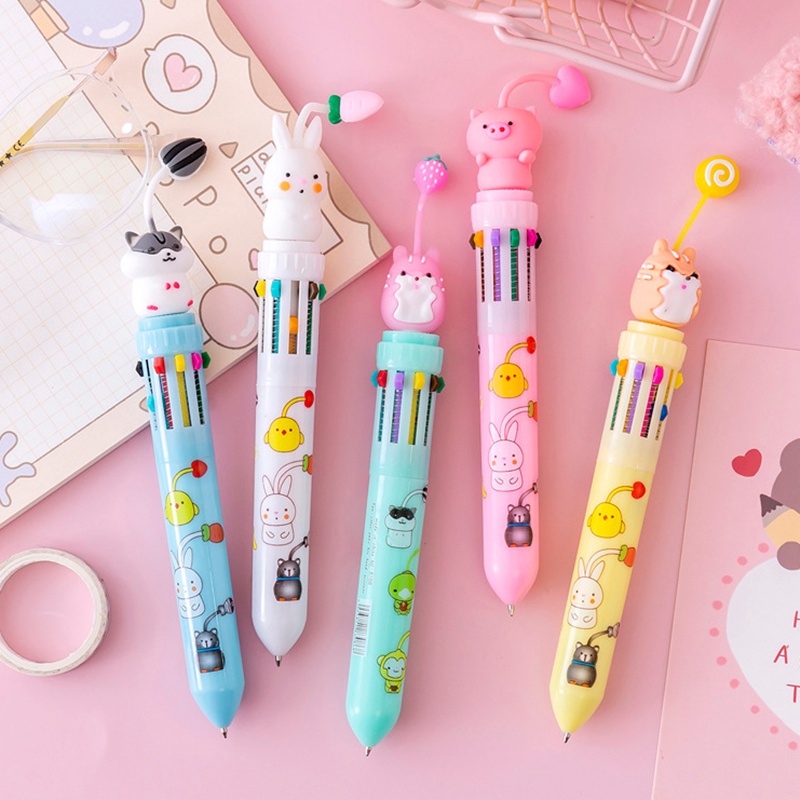 10 In 1 Cartoon Ballpoint Pen 10 Color Cartoon Rabbit Pig Hamster ...