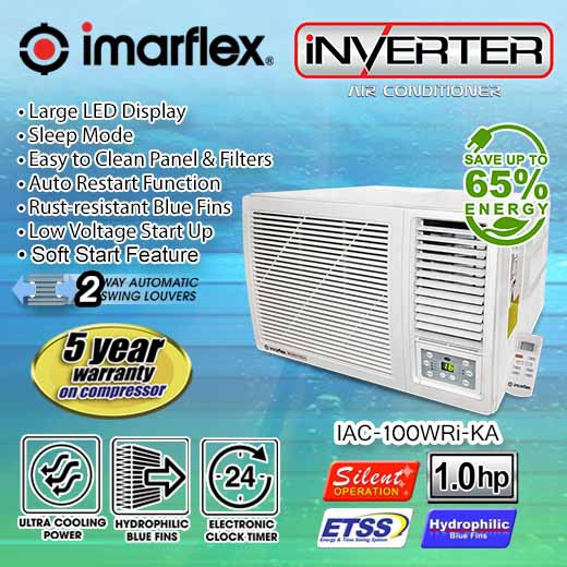 Imarflex IAC-100WRi-KA Air Conditioner Inverter Window Type 1.0Hp Remote Control presyo ₱28,990