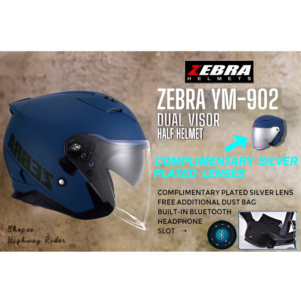 Zebra Ym-902 Half Face Helmet for Motorcycle Women Dual Visor Motors ...
